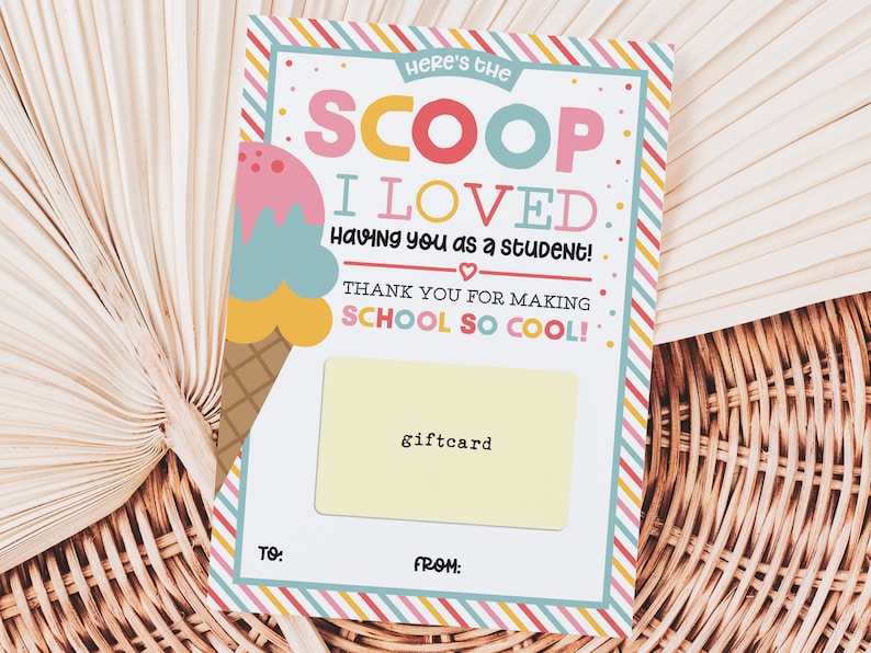 Ice Cream Gift Card Holder: End of Year Student Gift (digital Download ...