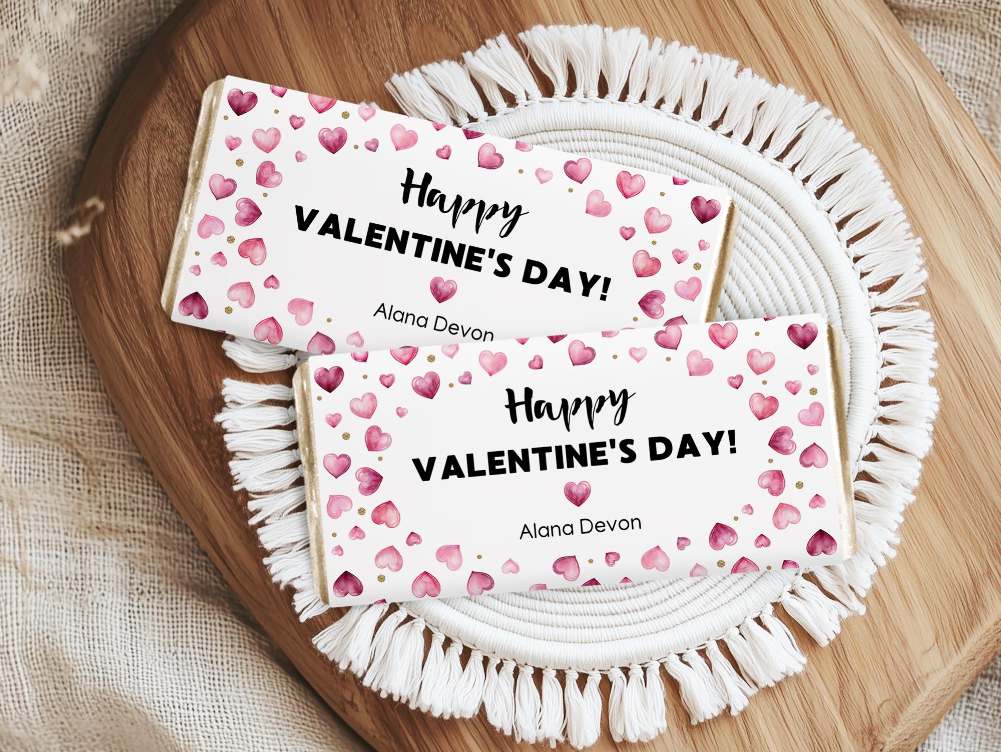 Valentine's Day Chocolate Bar Wrapper Template: Hearts Candy Label ...