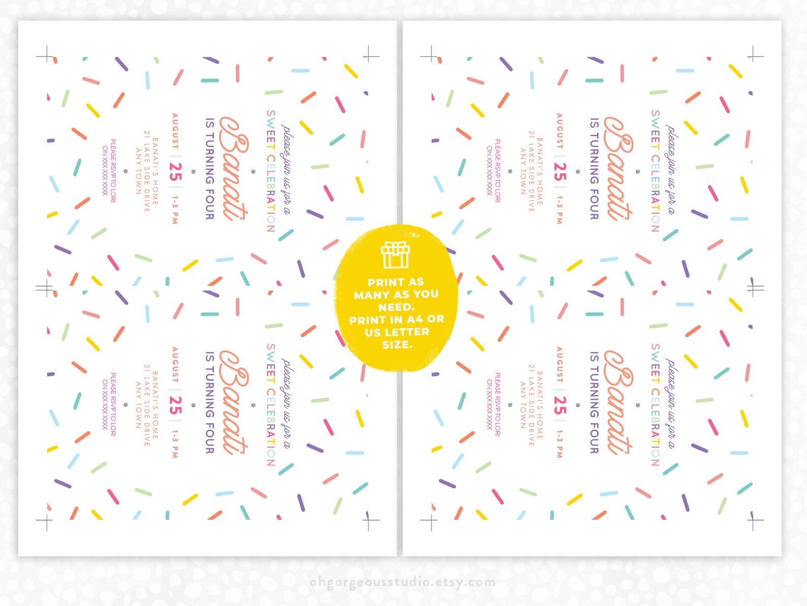 Sprinkles 4th Birthday Invitation Template: Editable Party Invite - Etsy