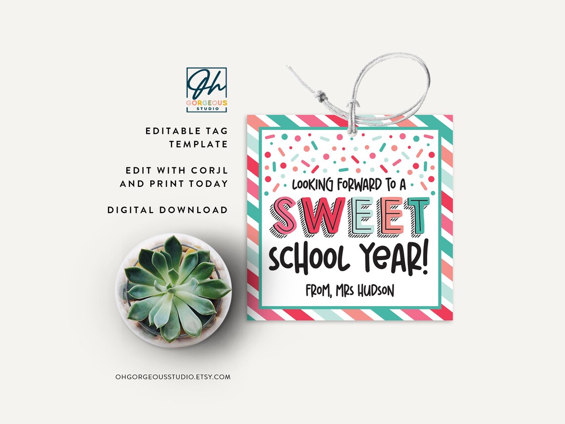 Printable Back to School Tag: Sweet School Year, Editable Template (PDF ...