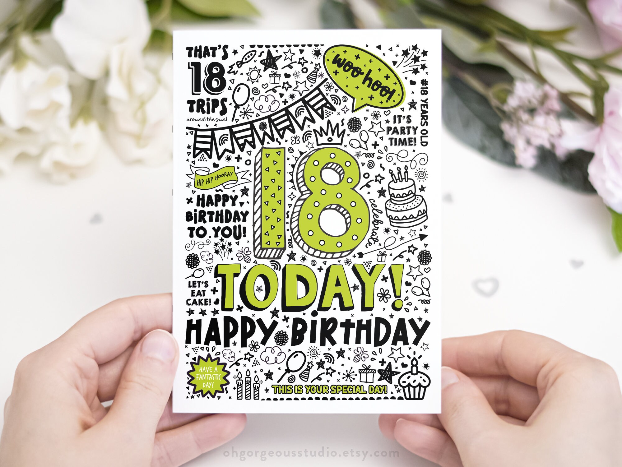 18th Printable Birthday Card 18 Today Birthday Downloadable - Etsy