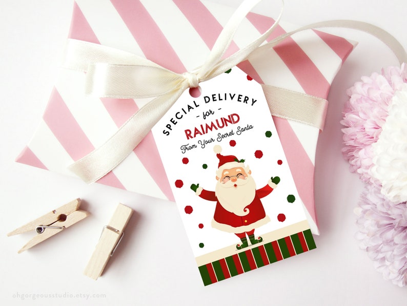 Editable Secret Santa Gift Tags: Printable Christmas Favor Tags ...