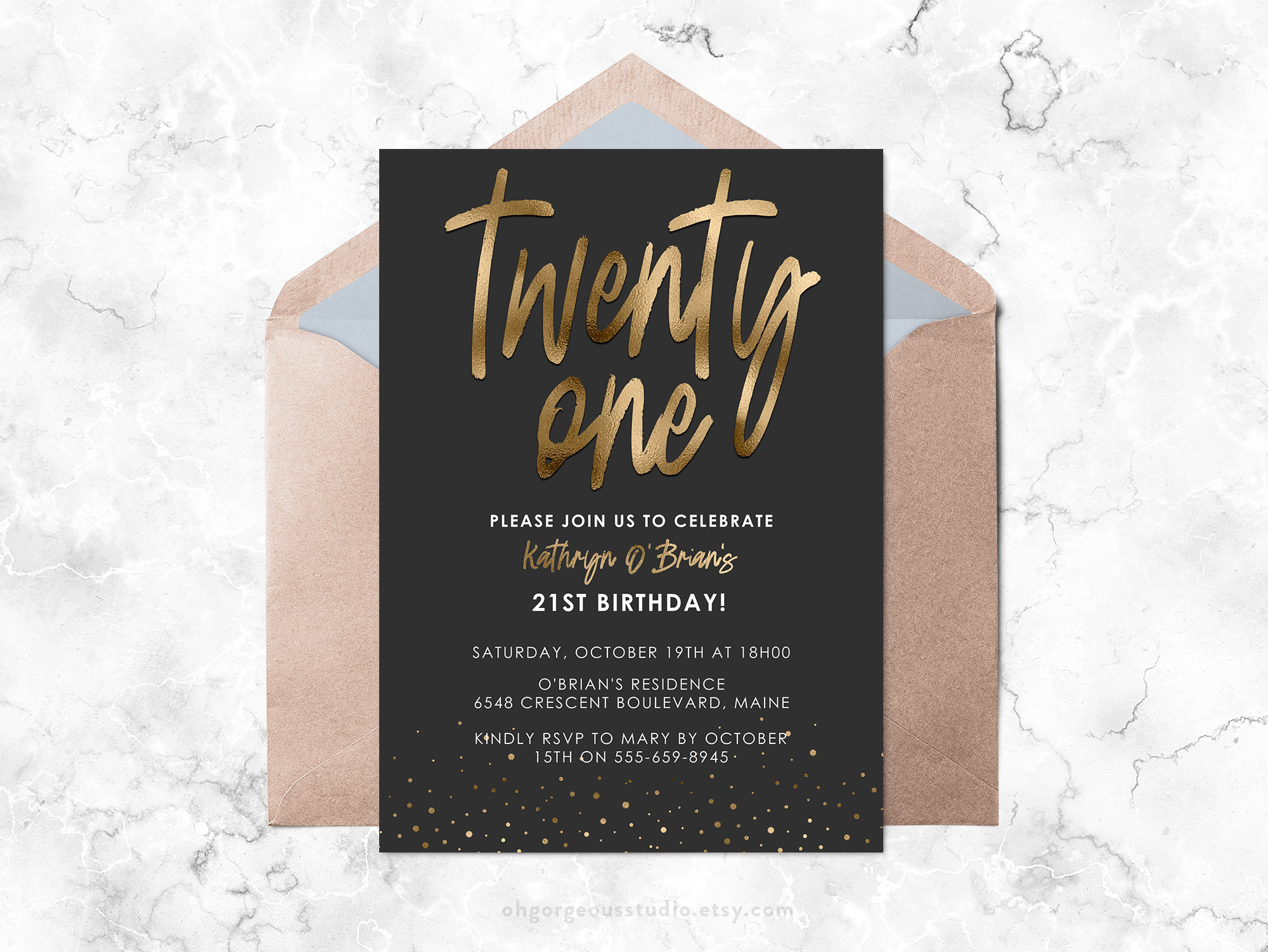 21st Birthday Dinner Invitations Gold Foil Black 21st Birthday