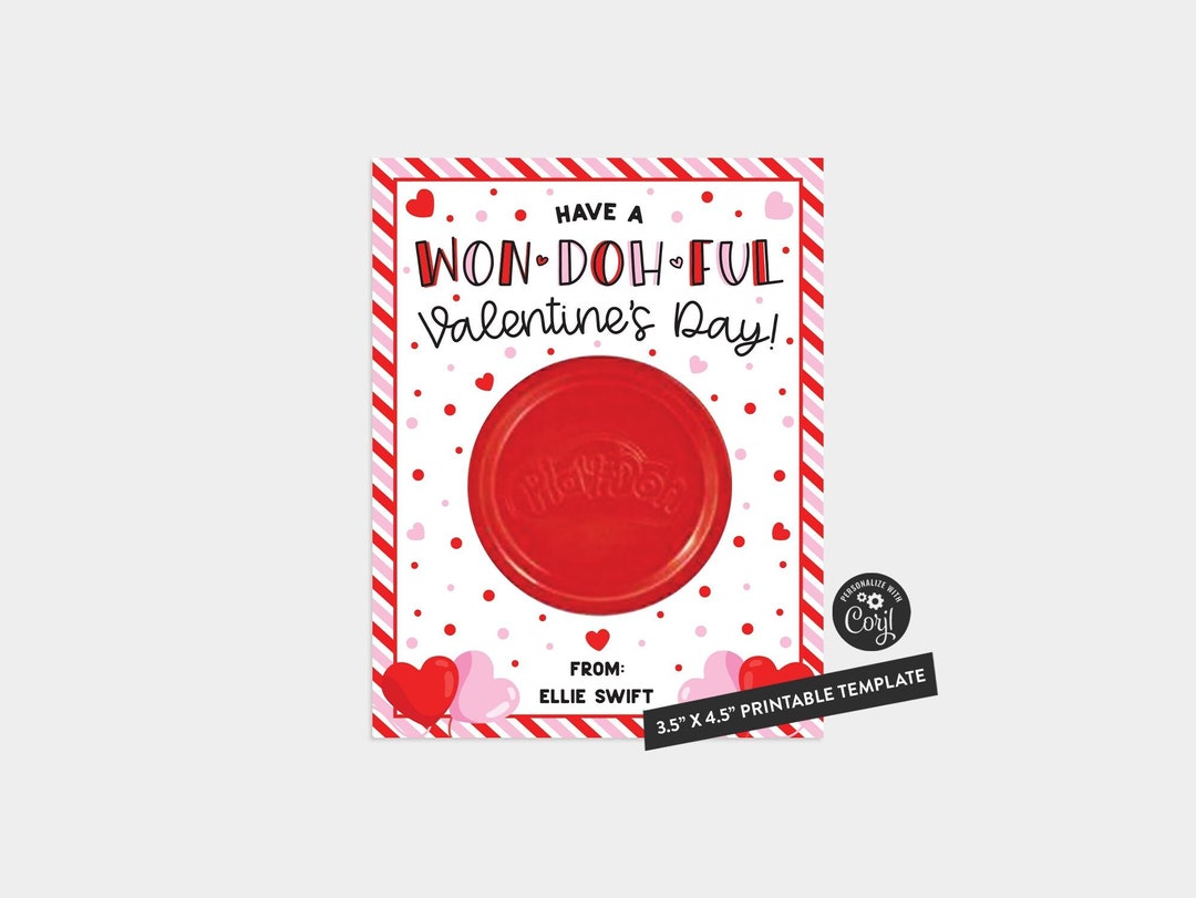 Valentine Play Dough Card: Won-doh-ful Gift Template (corjl Editable ...