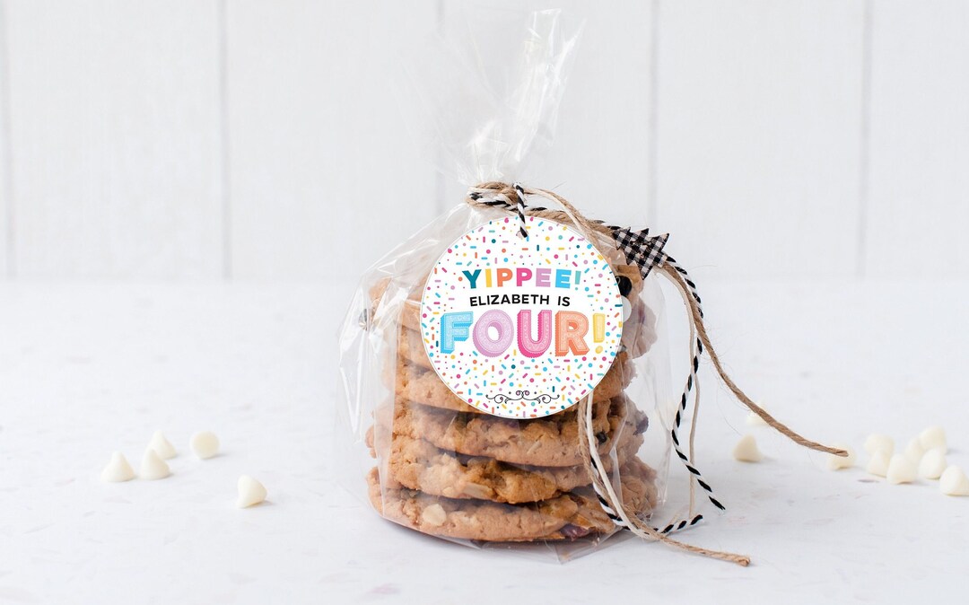 Yippee I'm Four Custom Sticker Template, Editable Tag for Treat Packs ...