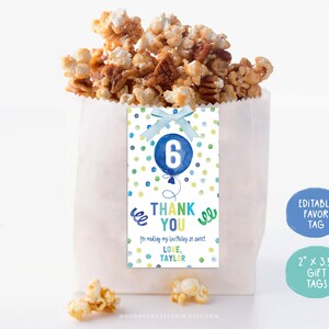 Confetti Birthday Favor Tag: Editable Blue Party Tag (instant Download ...