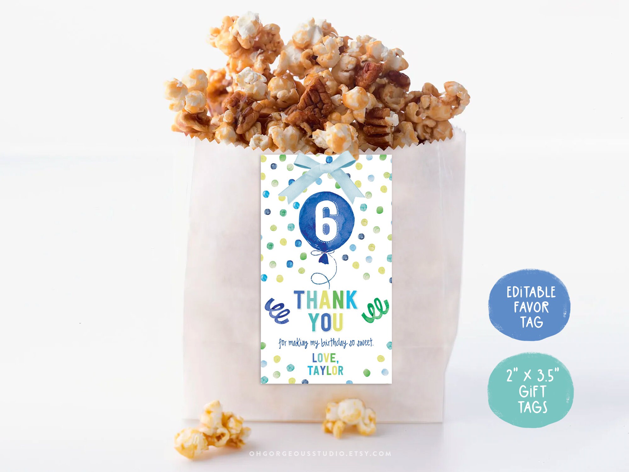 Confetti Birthday Favor Tag: Editable Blue Party Tag (instant Download ...
