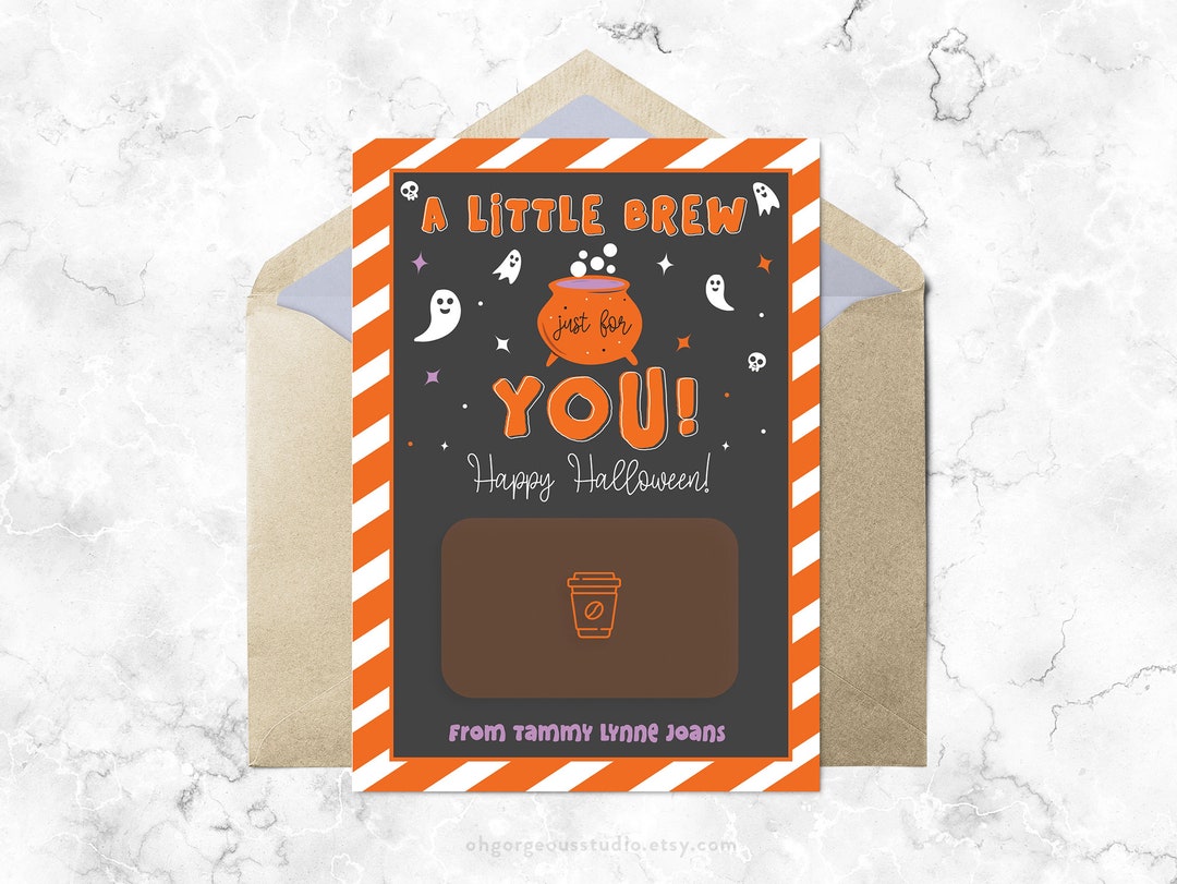 Printable A Little Brew Just for You Gift Card Holder | Happy Halloween ...