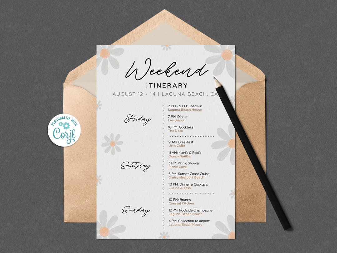Printable Simple Itinerary Template | Editable Hens Party Weekend ...