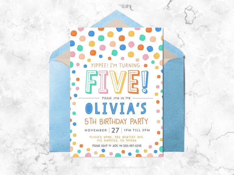 5th Birthday Invitation Yippee I'm Five Editable Party - Etsy