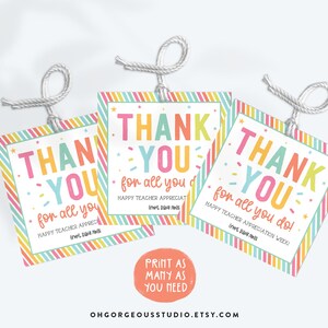 Printable Teacher Appreciation Gift Tag | Thank You for All You Do ...