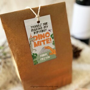 Dino Birthday Thank You Tags: Editable Dinosaur Party Favors (digital ...