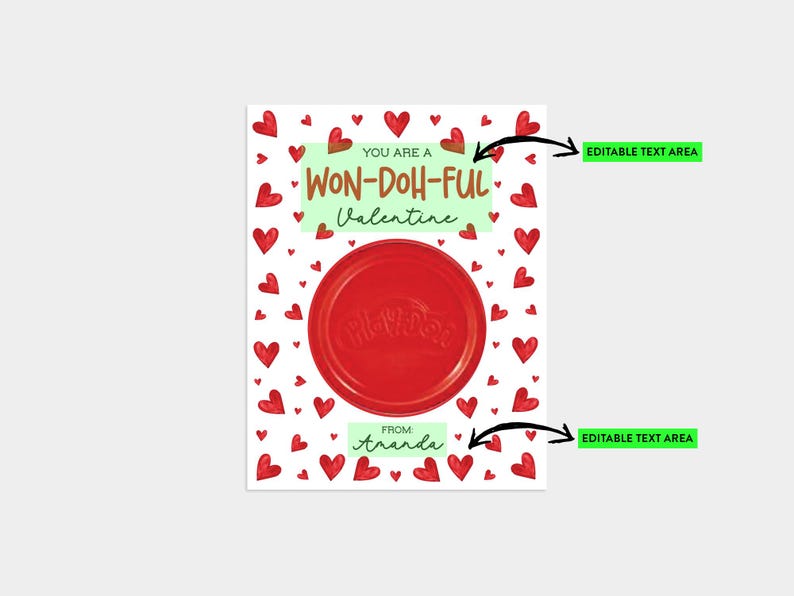 Printable Valentine Play Dough Card: Editable Template (digital ...