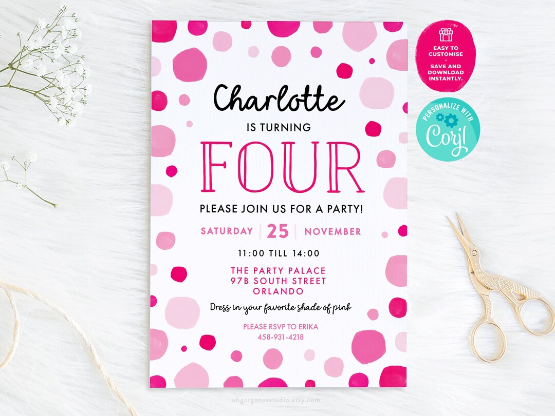 Pink Birthday Invitation | Ombre Party Invite for Any Age, Editable ...
