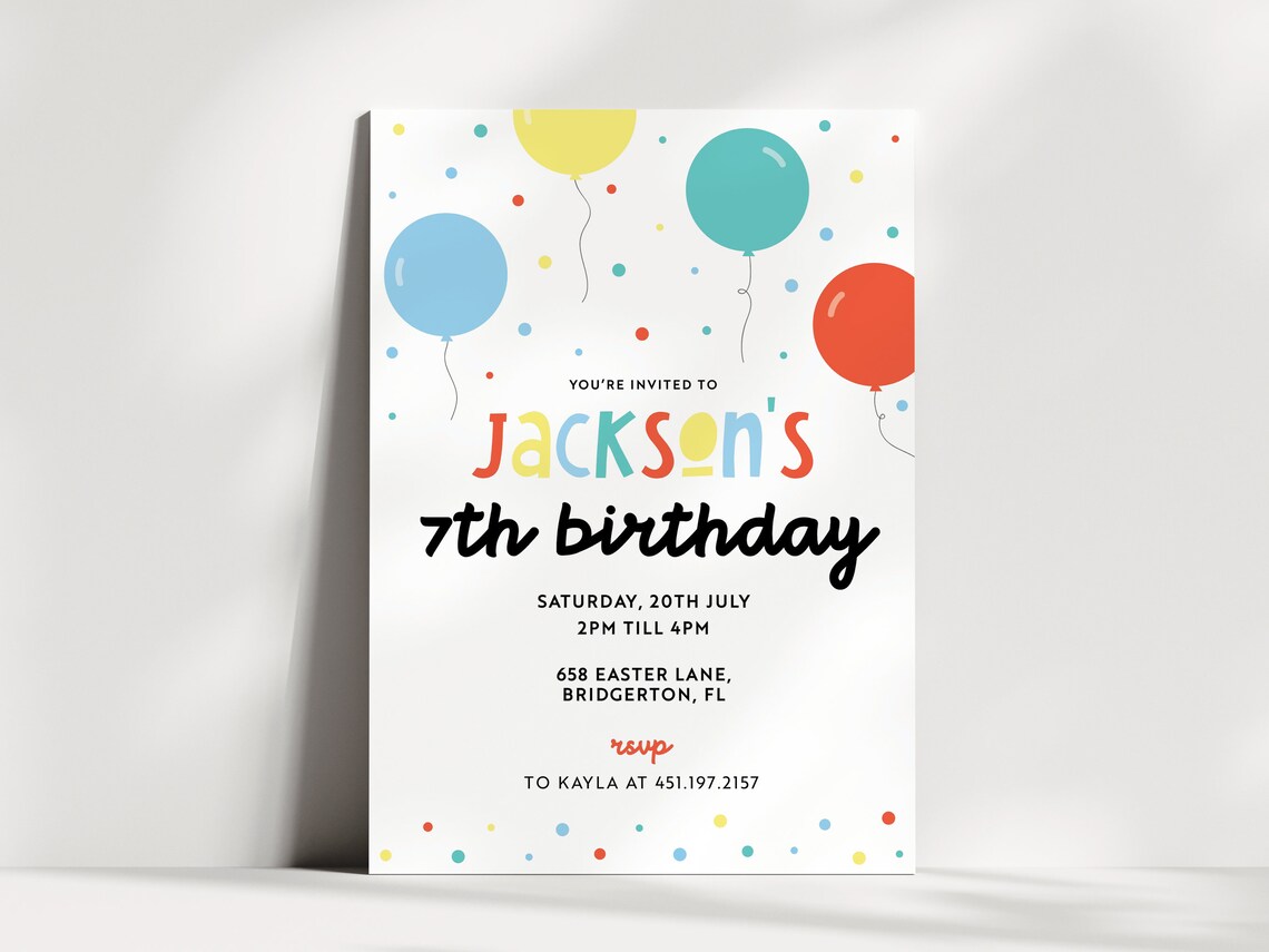 Balloon Birthday Invitation Template: Editable Polka Dot Party Invite ...