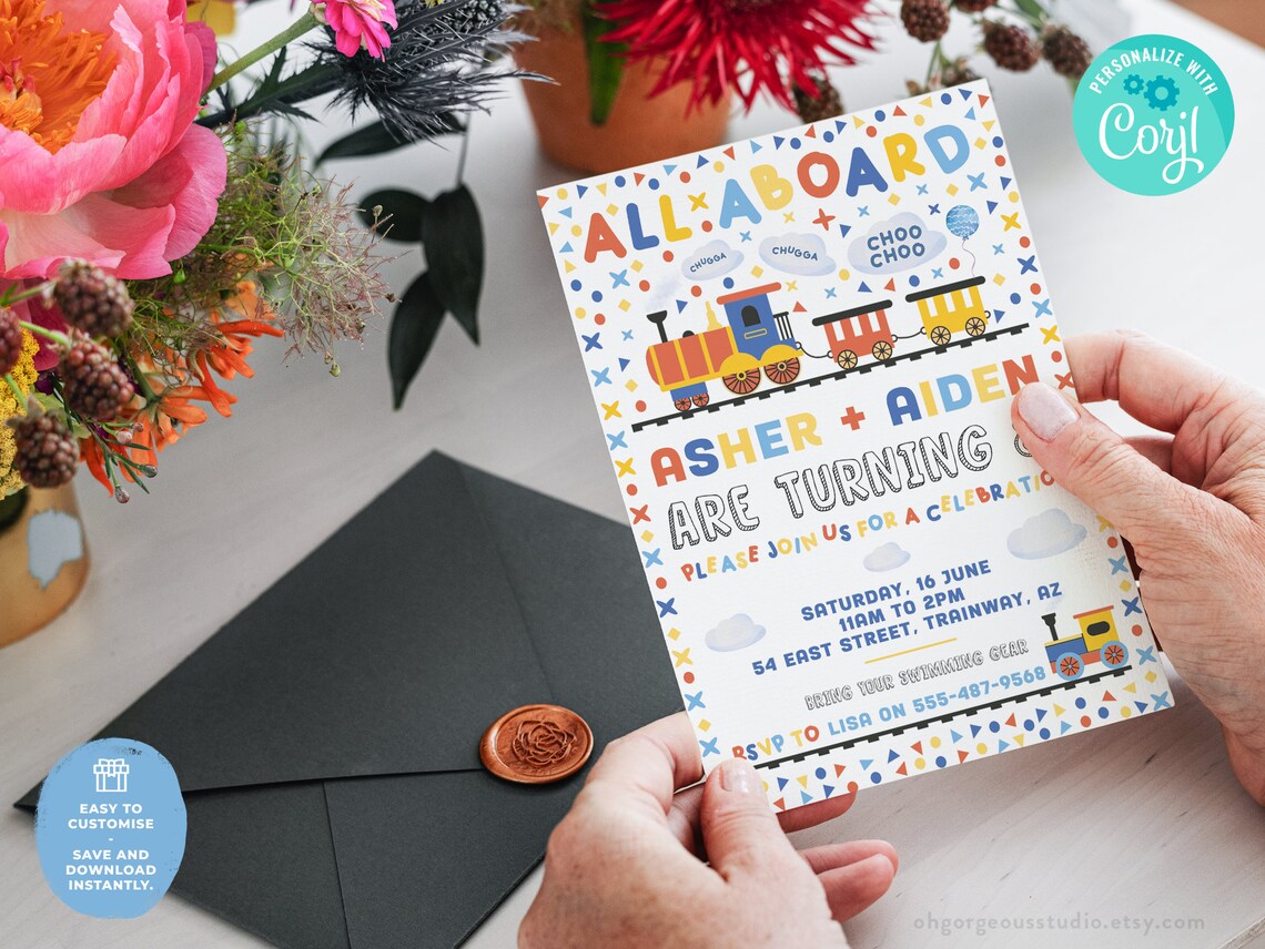 Train Birthday Invitation: Blue Railway Party (digital Download) - Etsy