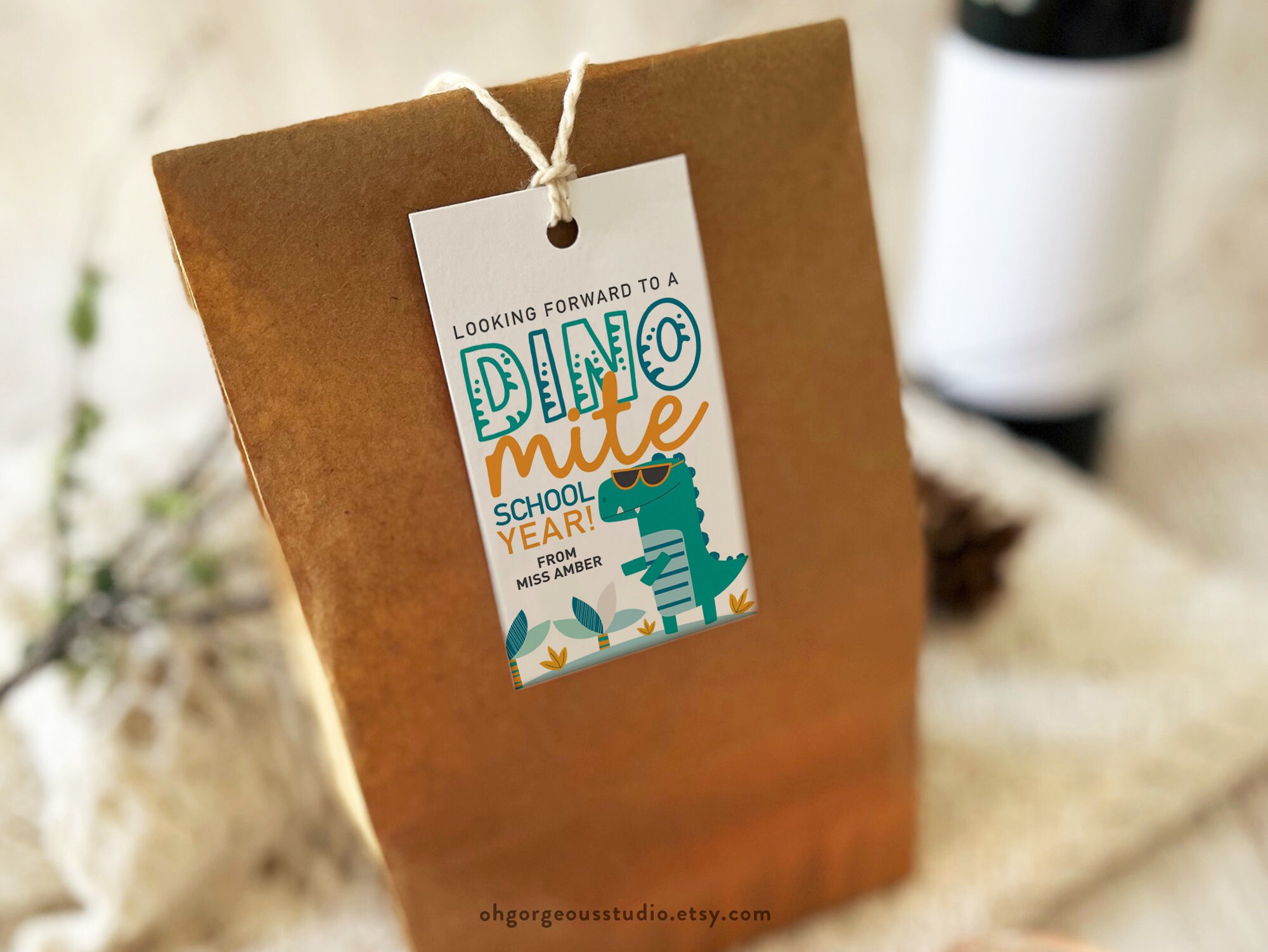 Looking Forward to A Dino-mite School Year Tag Dinosaur Gift Tag, Back ...