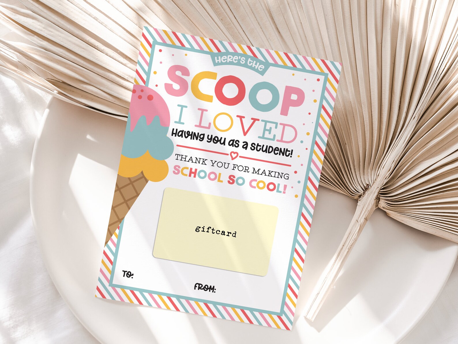 Ice Cream Gift Card Holder: End of Year Student Gift (digital Download ...