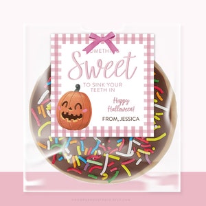 Plaid Halloween Gift Tag | Pink Gingham Holiday Treat Tag, Pumpkin ...