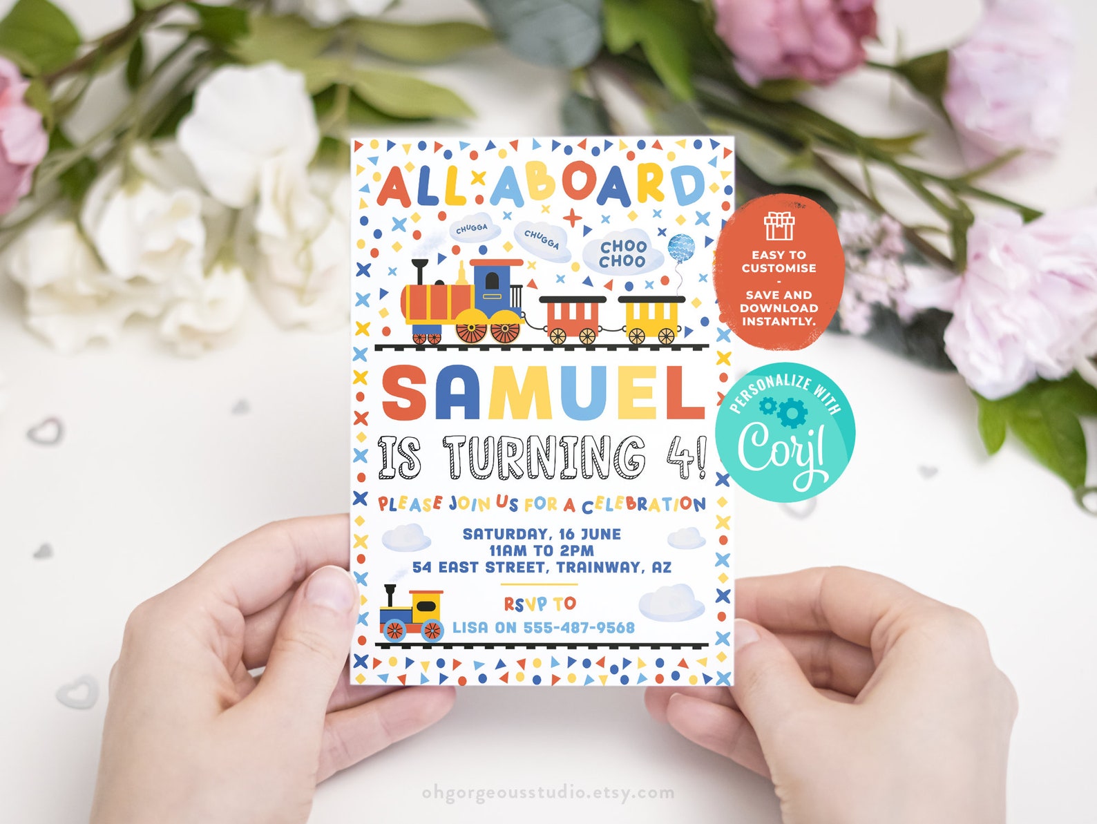 Train Birthday Invitation: Blue Railway Party (digital Download) - Etsy