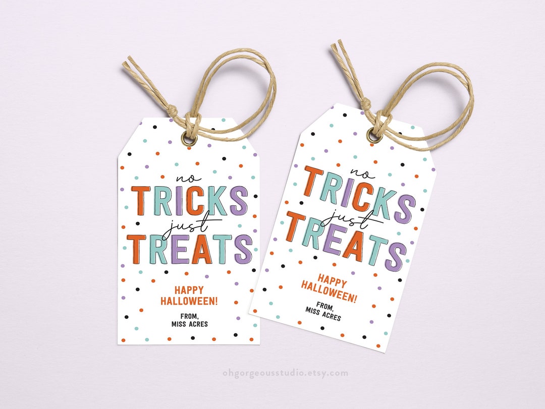 Halloween Gift Tag Printable | No Tricks Just Treats Printable Tag ...