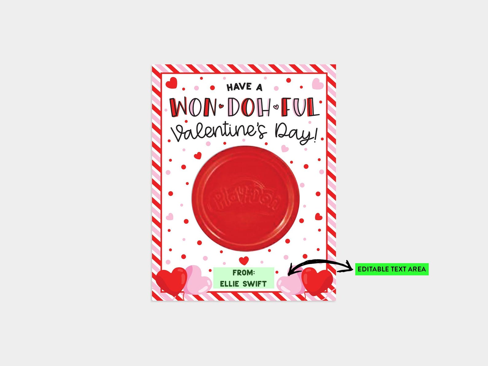 Valentine Play Dough Card: Won-doh-ful Gift Template (corjl Editable ...