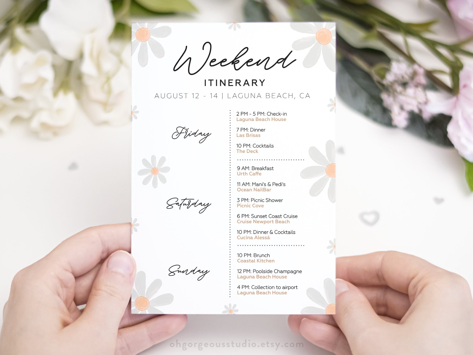 Printable Simple Itinerary Template Editable Hens Party Weekend ...