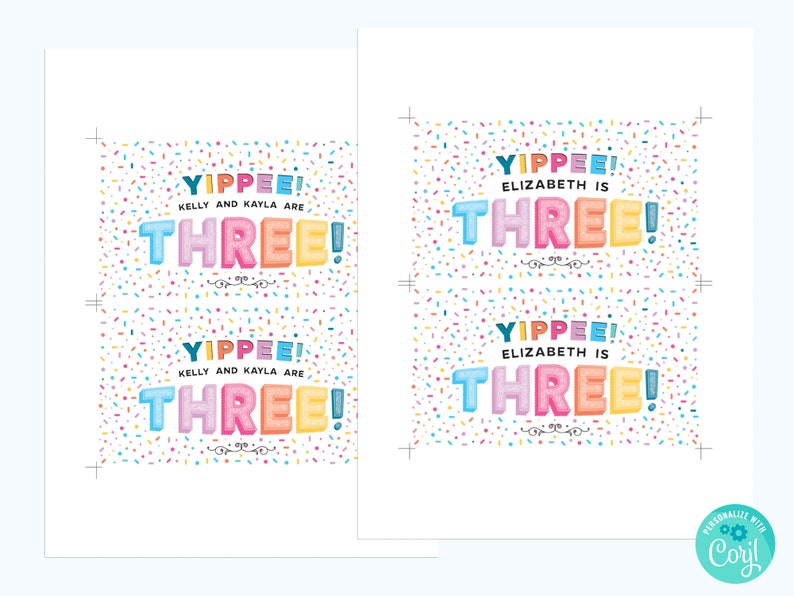 Party Gable Box for Yippee I'm Three Birthday Party, Edit in Corjl ...