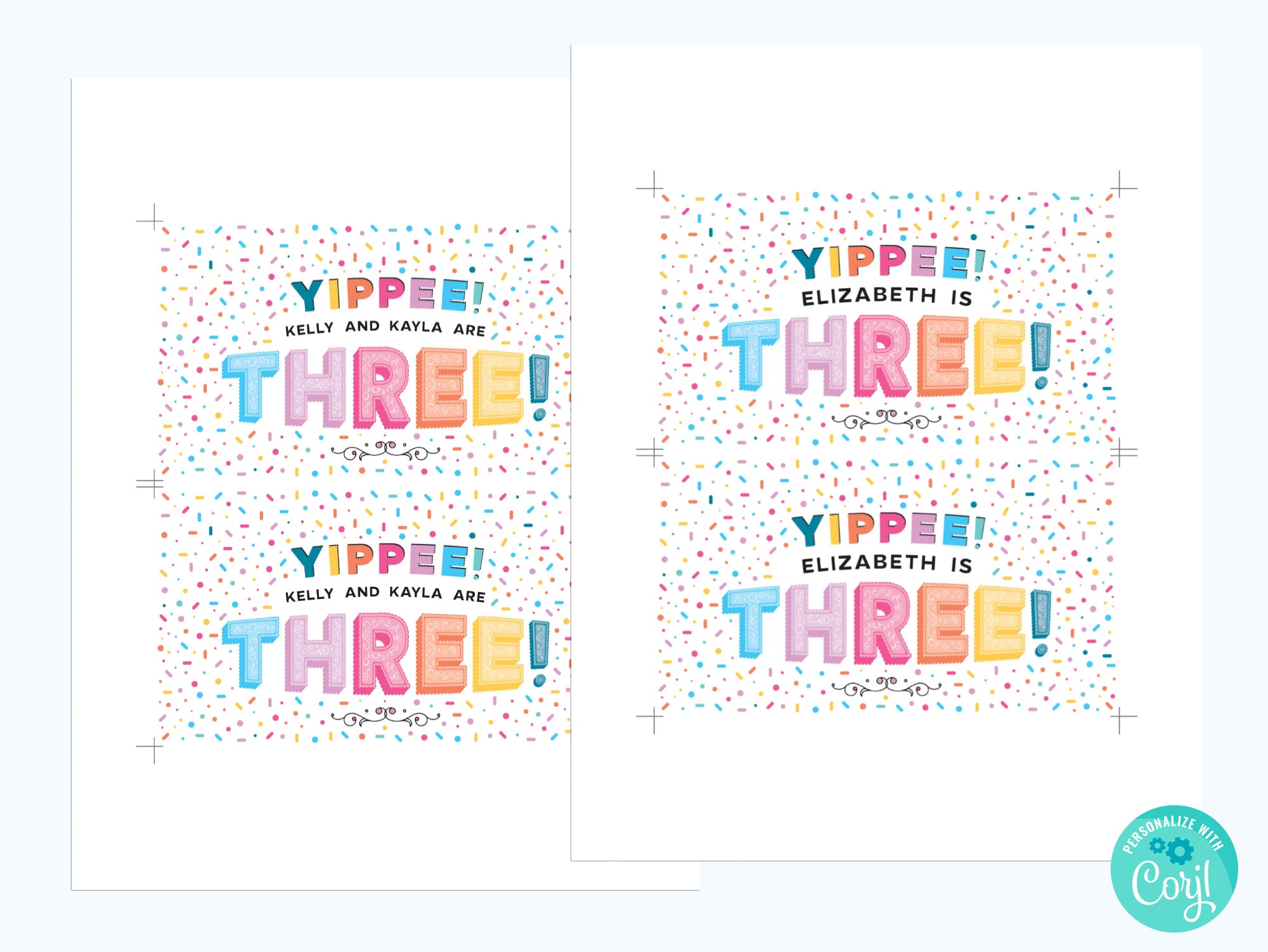 Party Gable Box for Yippee I'm Three Birthday Party, Edit in Corjl ...