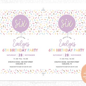Pretty Sprinkles 6th Birthday Invitation | Pastel Coloured Sprinkles ...