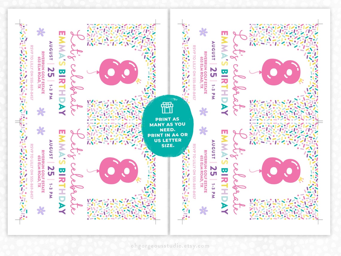8th Birthday Invitation Editable Party Invite Confetti - Etsy