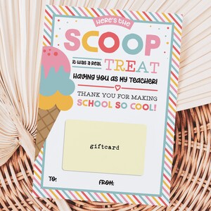 End of the Year Teacher Printable Gift Card Holder, Ice Cream Gift Card ...
