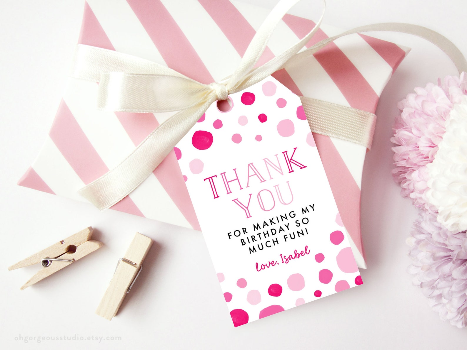 Pink Thank You Tags Birthday Party Printable Pink Ombre - Etsy