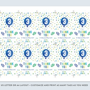 Confetti Birthday Favor Tag: Editable Blue Party Tag (instant Download ...