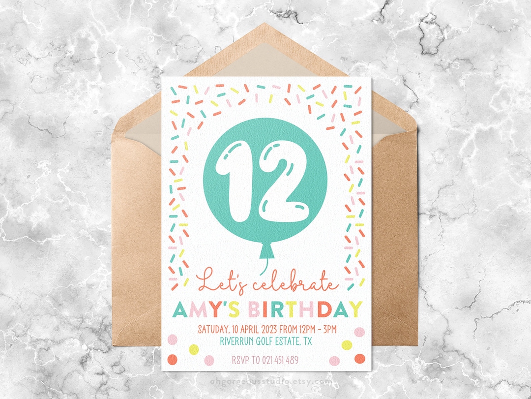 Birthday Invitation | 12 Year Old Invite, Printable Invitation Template ...