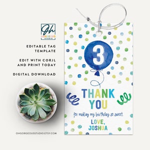 Confetti Birthday Favor Tag: Editable Blue Party Tag (instant Download ...