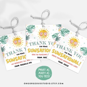 Bright Sunny Teacher Appreciation Week Tags | Printable Summer Thank ...