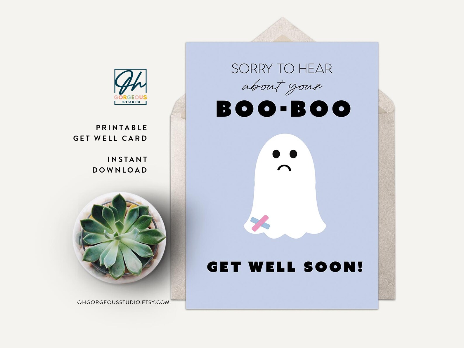Cute Ghost Get Well Card | Printable Boo Boo Card (digital Download) - Etsy