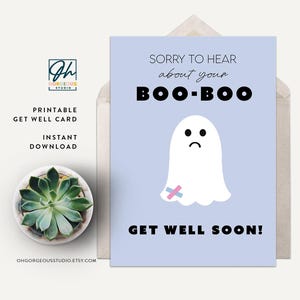 Get Well Soon Printable Card | Cute Ghost Get Well Boo Boo Card Instant ...