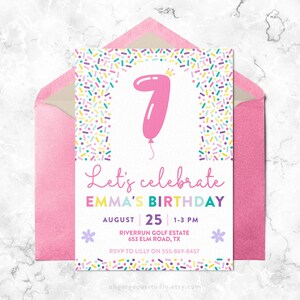 7th Birthday Invitation | Editable Princess Sprinkles Party Invite ...
