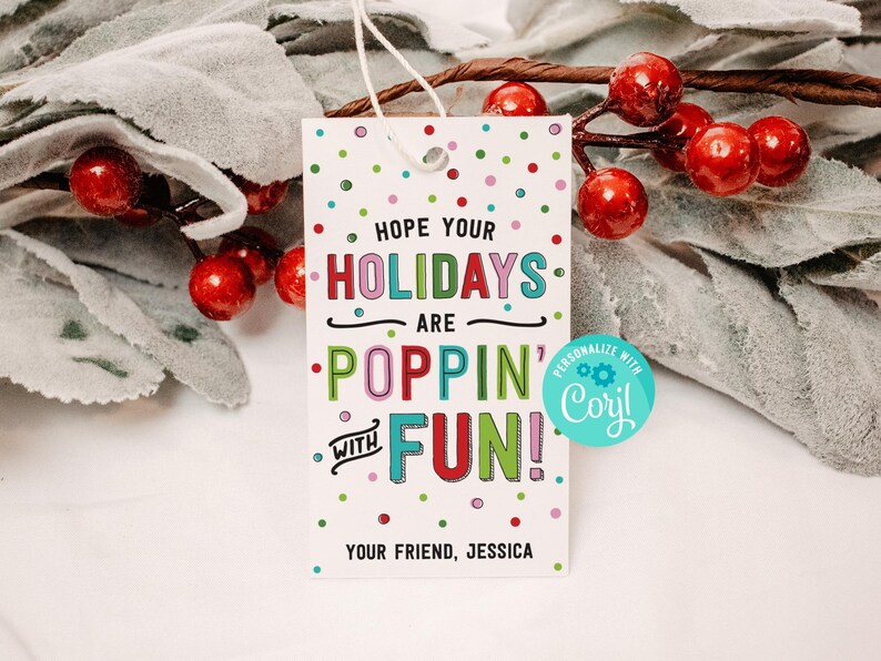 Poppin' Holidays Gift Tag: Printable Christmas Tag (editable, PDF) - Etsy