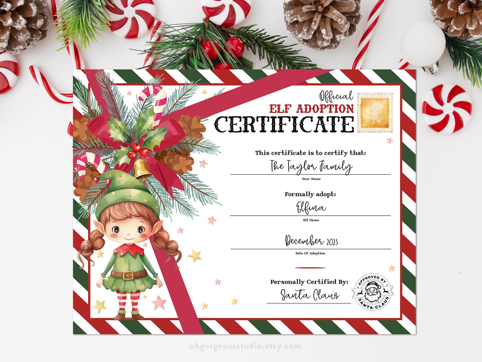 Cute Elf Adoption Certificate Editable Christmas Elf - Etsy