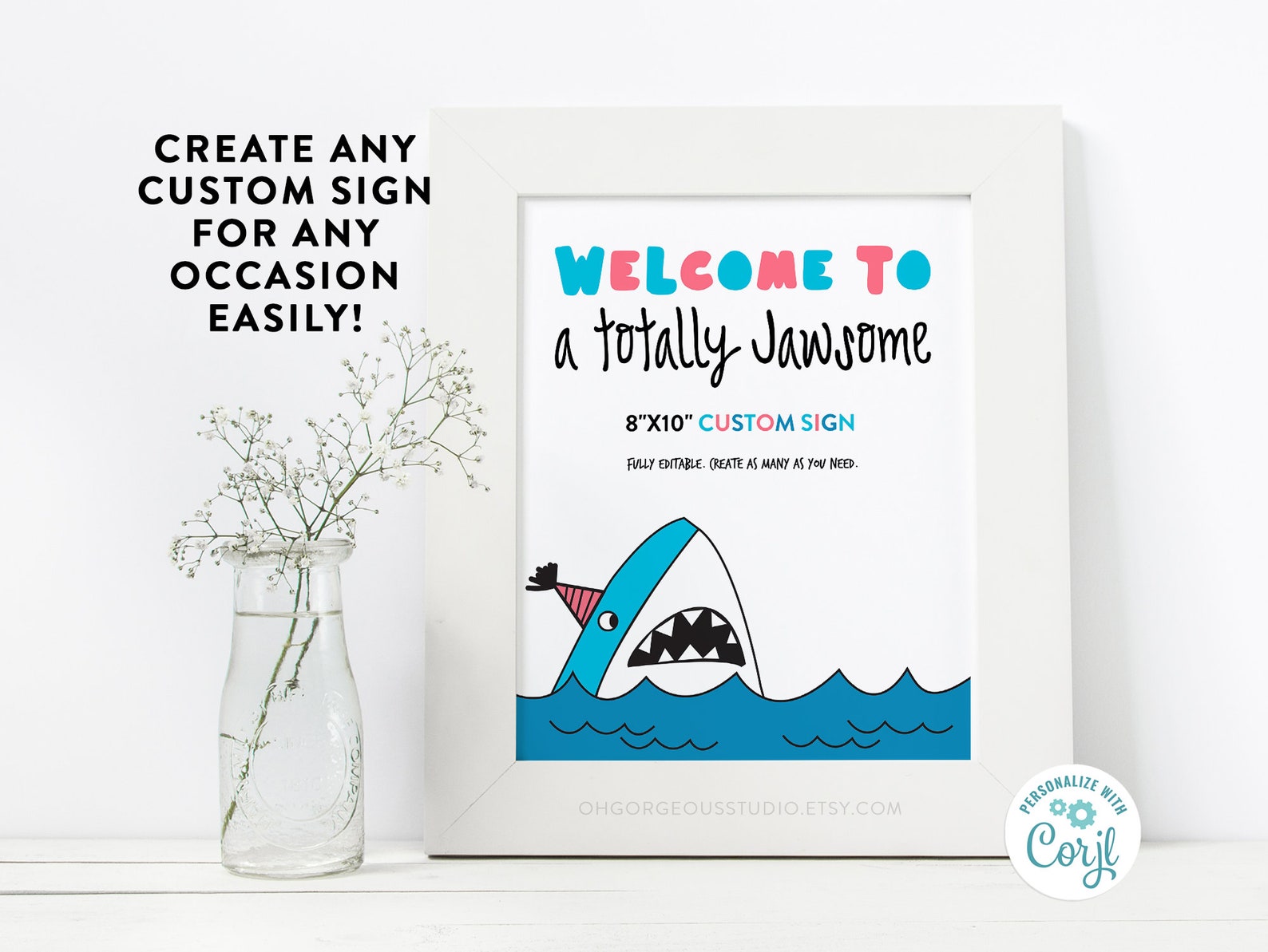 Shark Birthday Sign: Jawsome Pool Party Decor (printable Editable Sign ...