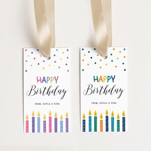 Printable Happy Birthday Gift Tag Template, Colourful Bday Candles ...