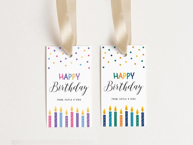 Printable Birthday Gift Tag Template: Colorful Candles (digital ...