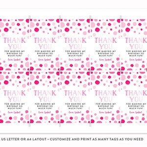 Pink Thank You Tags | Birthday Party Printable, Pink Ombre Editable ...