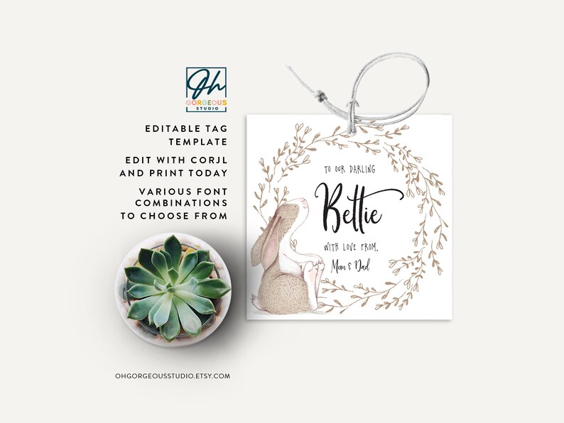 Printable Easter Bunny Tag Editable Bunny Basket Gift Tag Template ...