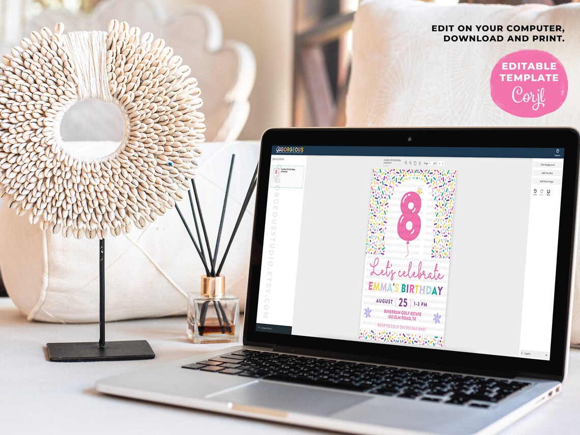 8th Birthday Invitation Editable Party Invite Confetti - Etsy