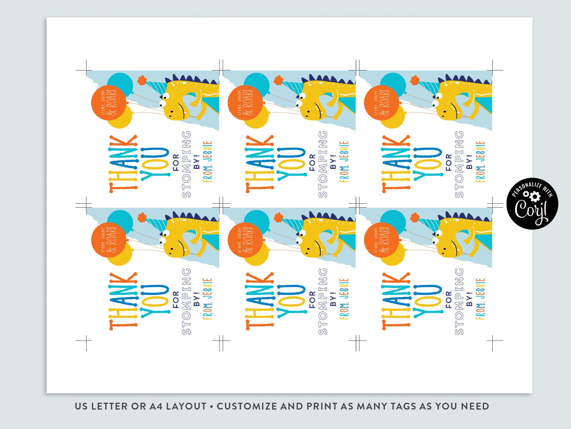 Dinosaur Birthday Favor Tag: Editable Dino Party Gift Tag (digital) - Etsy