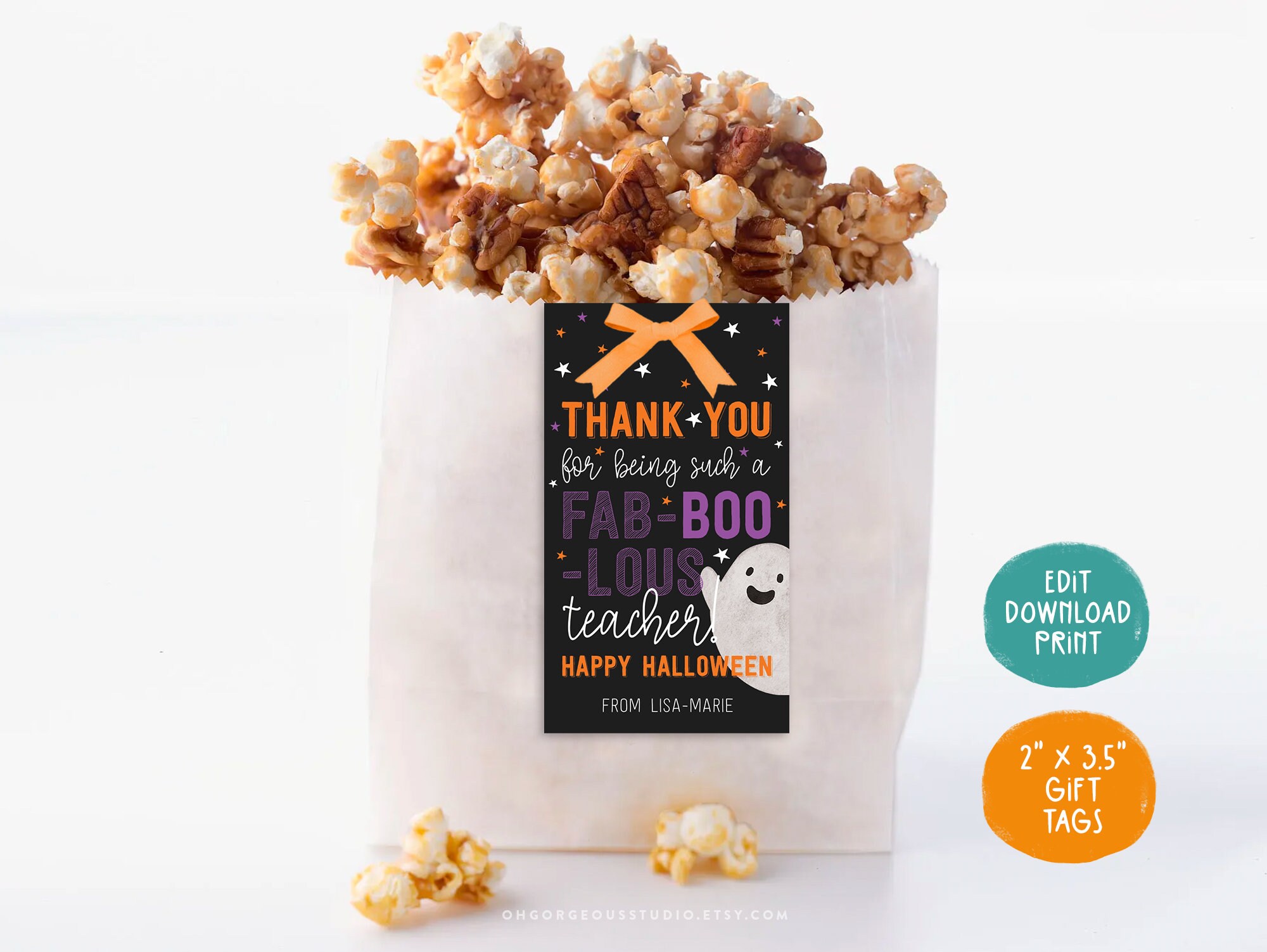 Halloween Teacher Gift Tag Template Printable Fab-boo-lous - Etsy